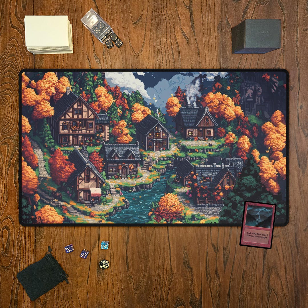 8-bit Village TCG Playmat, Custom Art, Tabletop Games, Mouse Compatible ...