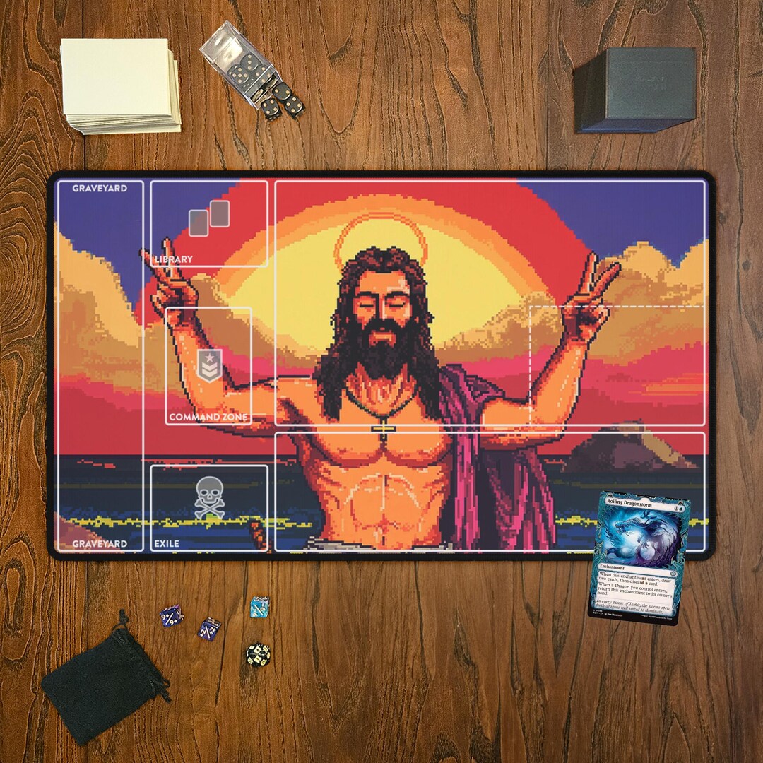 8-bit Jesus TCG Playmat for Tabletop Games, Gamer Gift, Custom Art ...