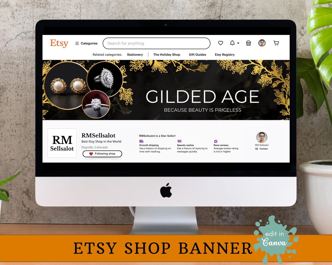 Etsy Shop Banner Template ~ Gilded Design ~ Editable in Canva ~ Instant ...