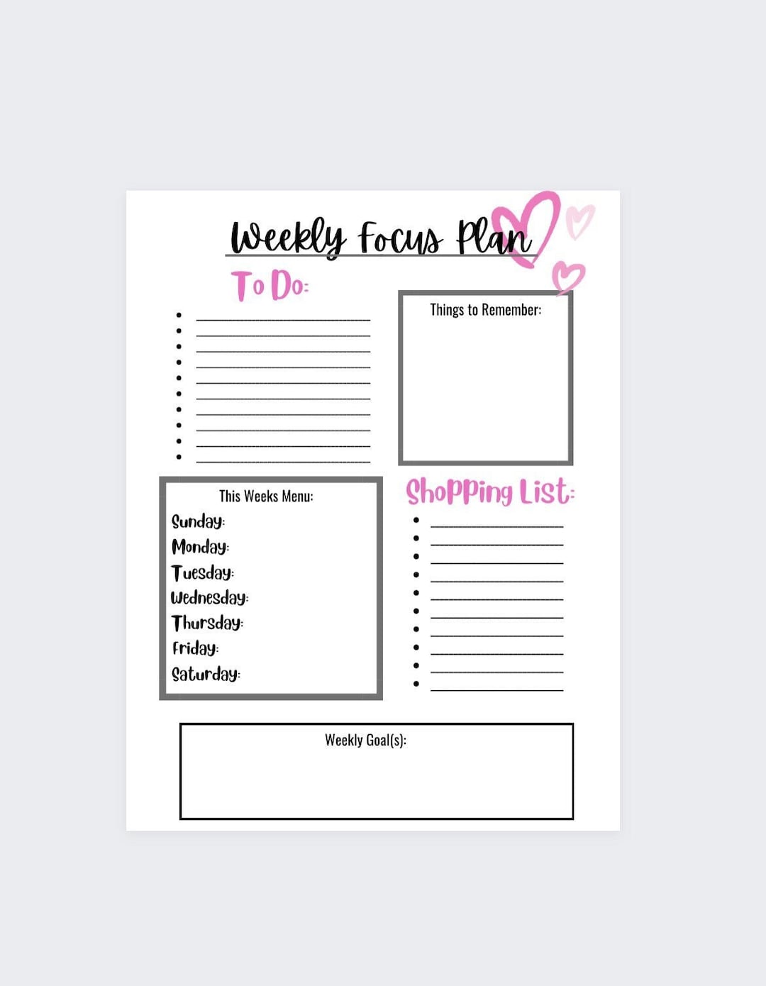 Weekly Focus Plan - Etsy