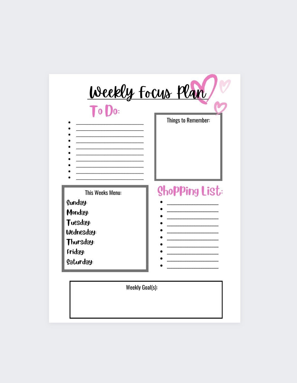Weekly Focus Plan - Etsy