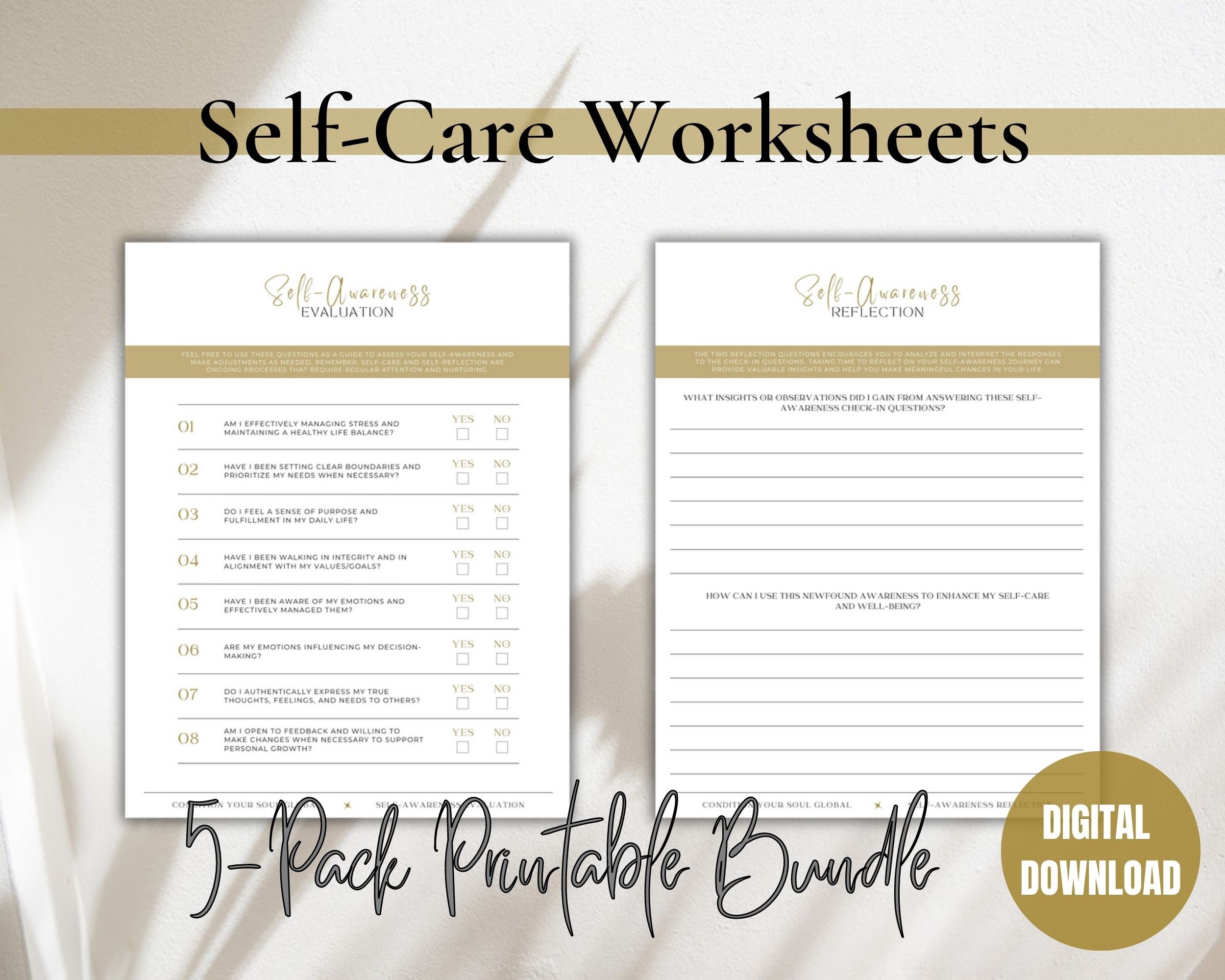 Self Care Worksheet, Self Awareness Evaluation/reflection ...