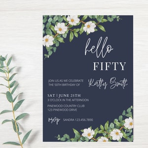 Hello Fifty 50th Birthday Invitation Template Floral 50th - Etsy