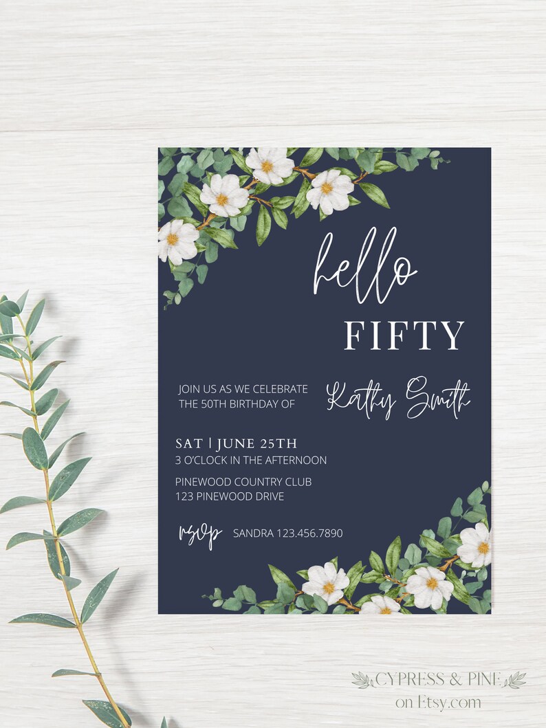 Hello Fifty 50th Birthday Invitation Template Floral 50th - Etsy