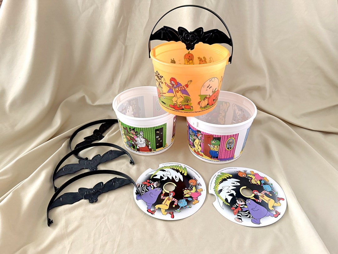 2001 Mcdonald’s Halloween Buckets With Lids, Bat Handles-happy Meal ...