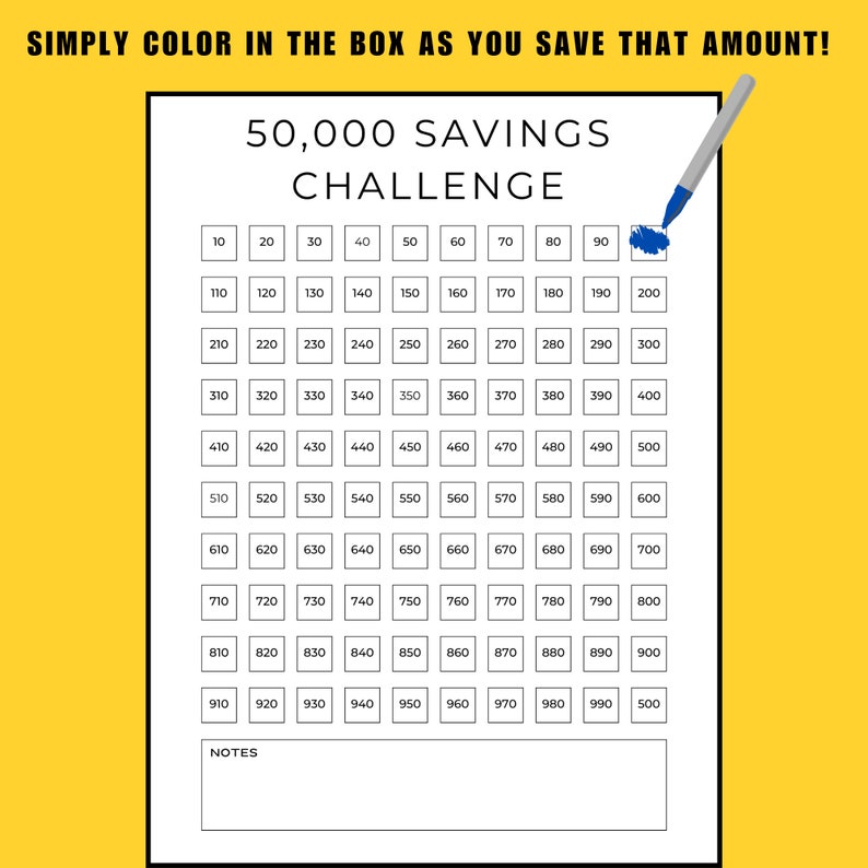 50K Savings Challenge, 50K Challenge, Savings Tracker, 50000 Savings ...