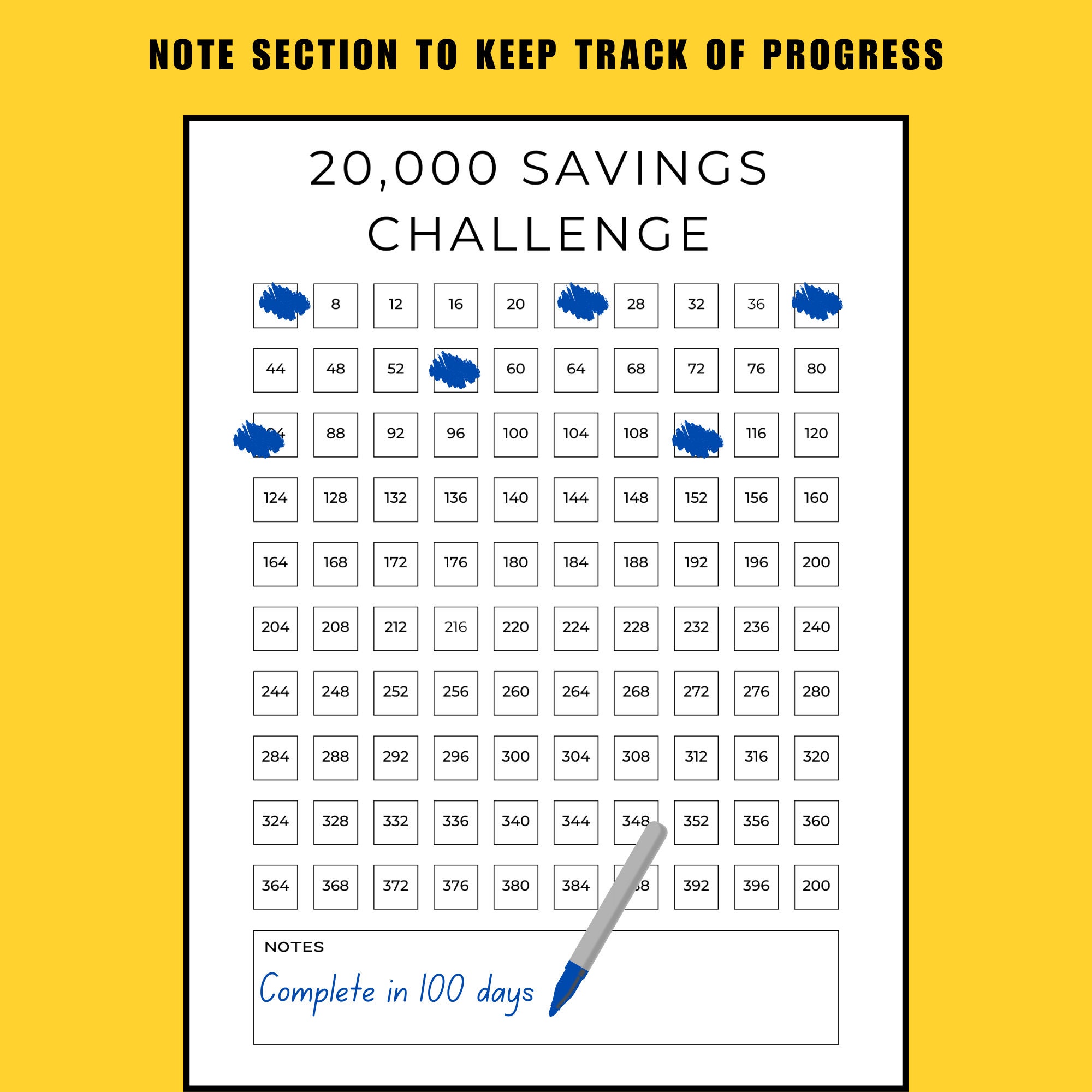 20K Savings Challenge 20K Challenge Savings Tracker 20000 - Etsy