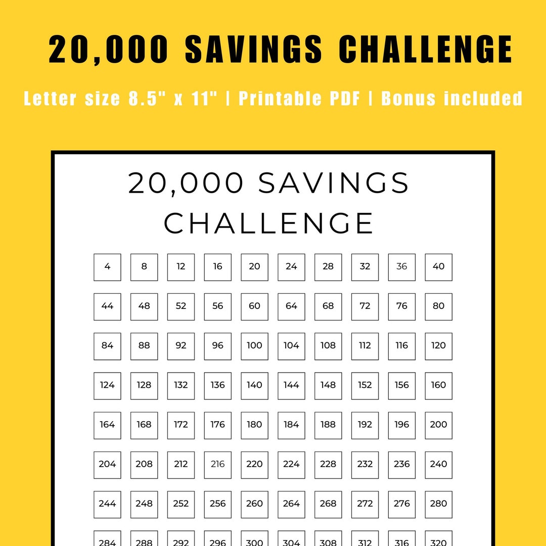 20K Savings Challenge, 20K Challenge, Savings Tracker, 20000 Savings ...