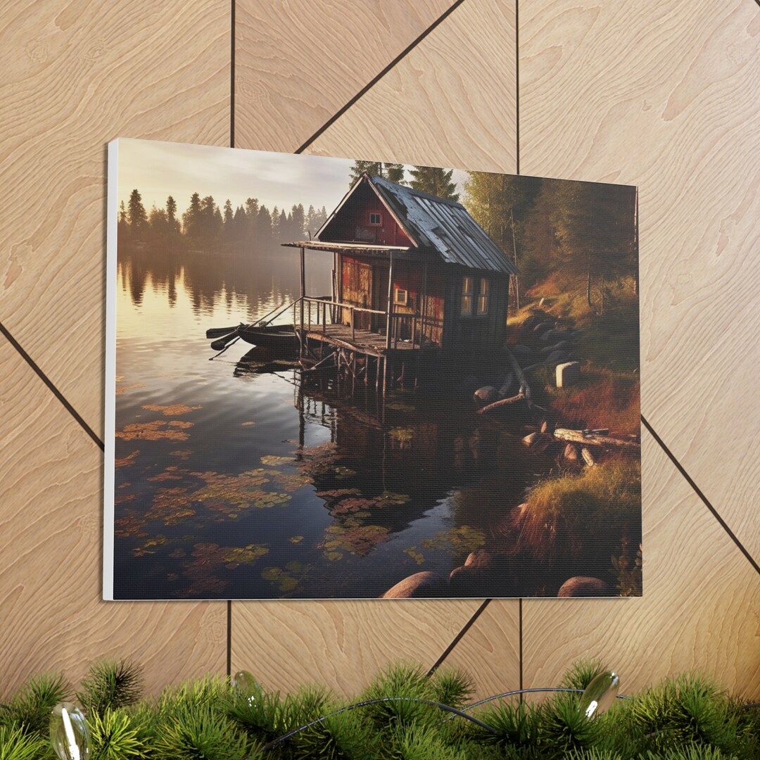 Rustic Fishing Shack Canvas - Etsy