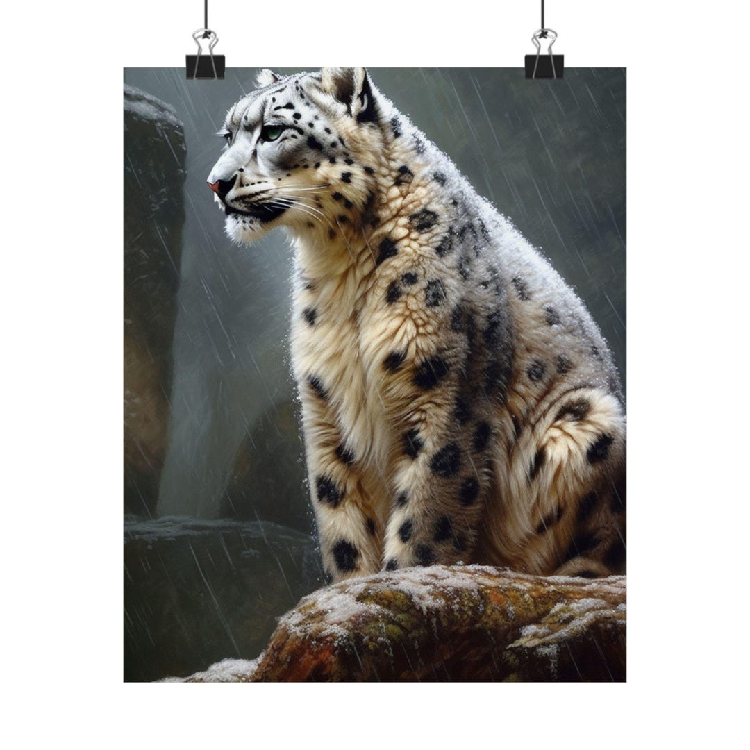 Snow Leopard Vertical Poster, Wildlife Wall Art, Large Cat Home Decor ...