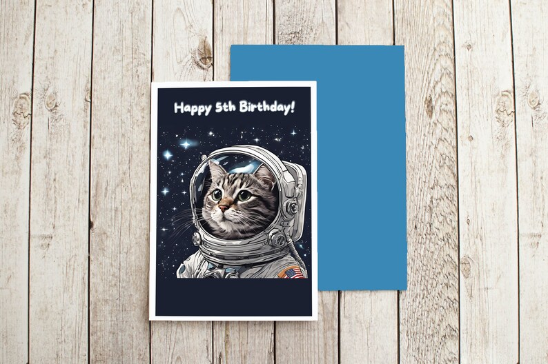 Funny Kids Birthday Card With Space Cat - Unique Greeting for Your ...