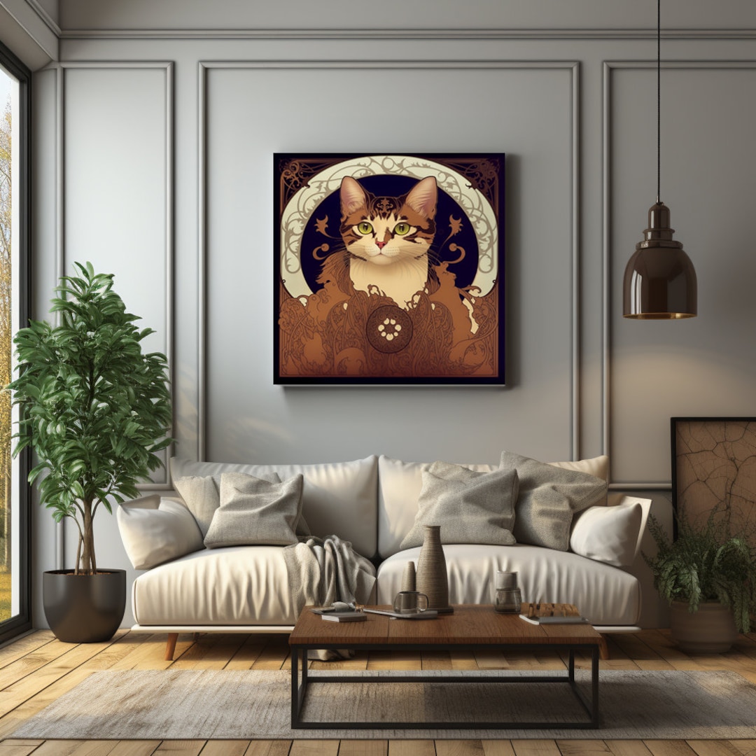 Art Nouveau Wall Art Classy Cat Canvas Wrapped Premium Wall Art ...