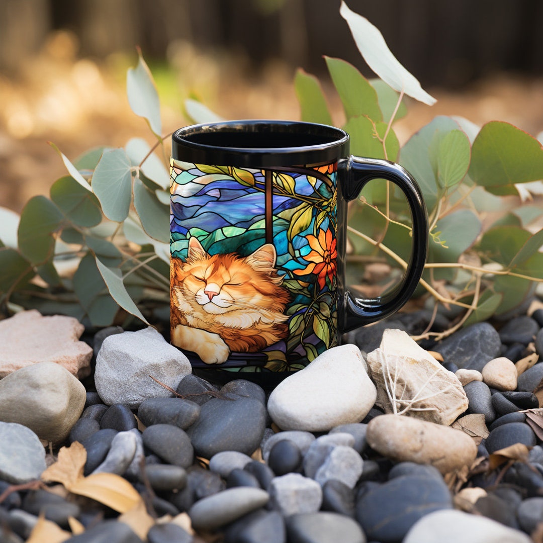 Unique Cat Mug: Nap in the Garden Black 15 Oz Coffee Cup With Ragdoll ...