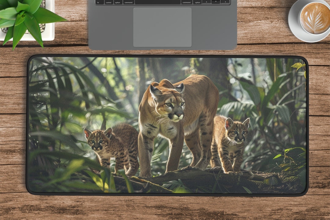 Pouncing Puma Desk Mat, Rainforest Design, XL Mouse Pad - Etsy