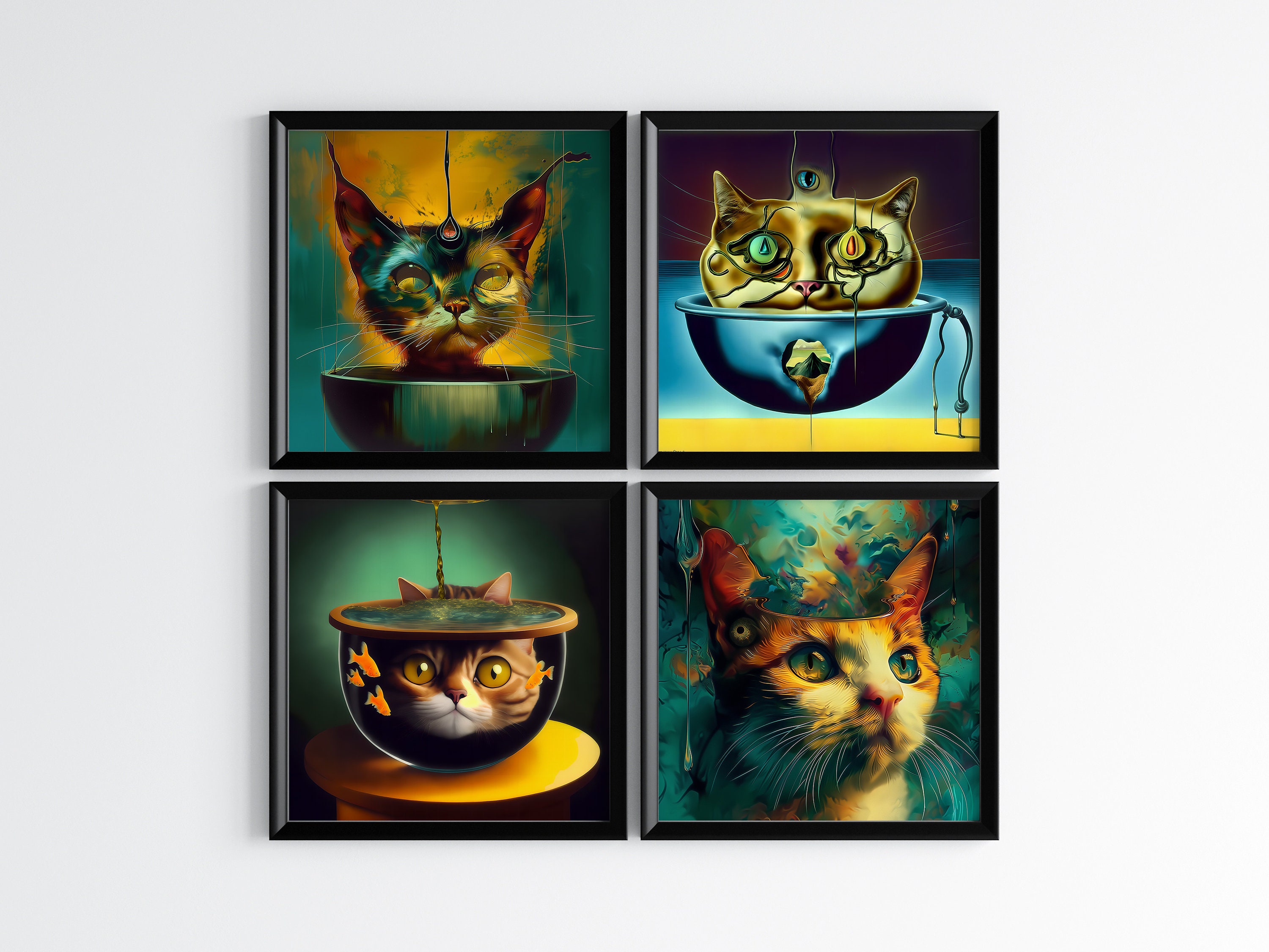 Colorful Cat Art Prints – Whimsical Home Decor, Set of 2, 3, or 4 - Etsy