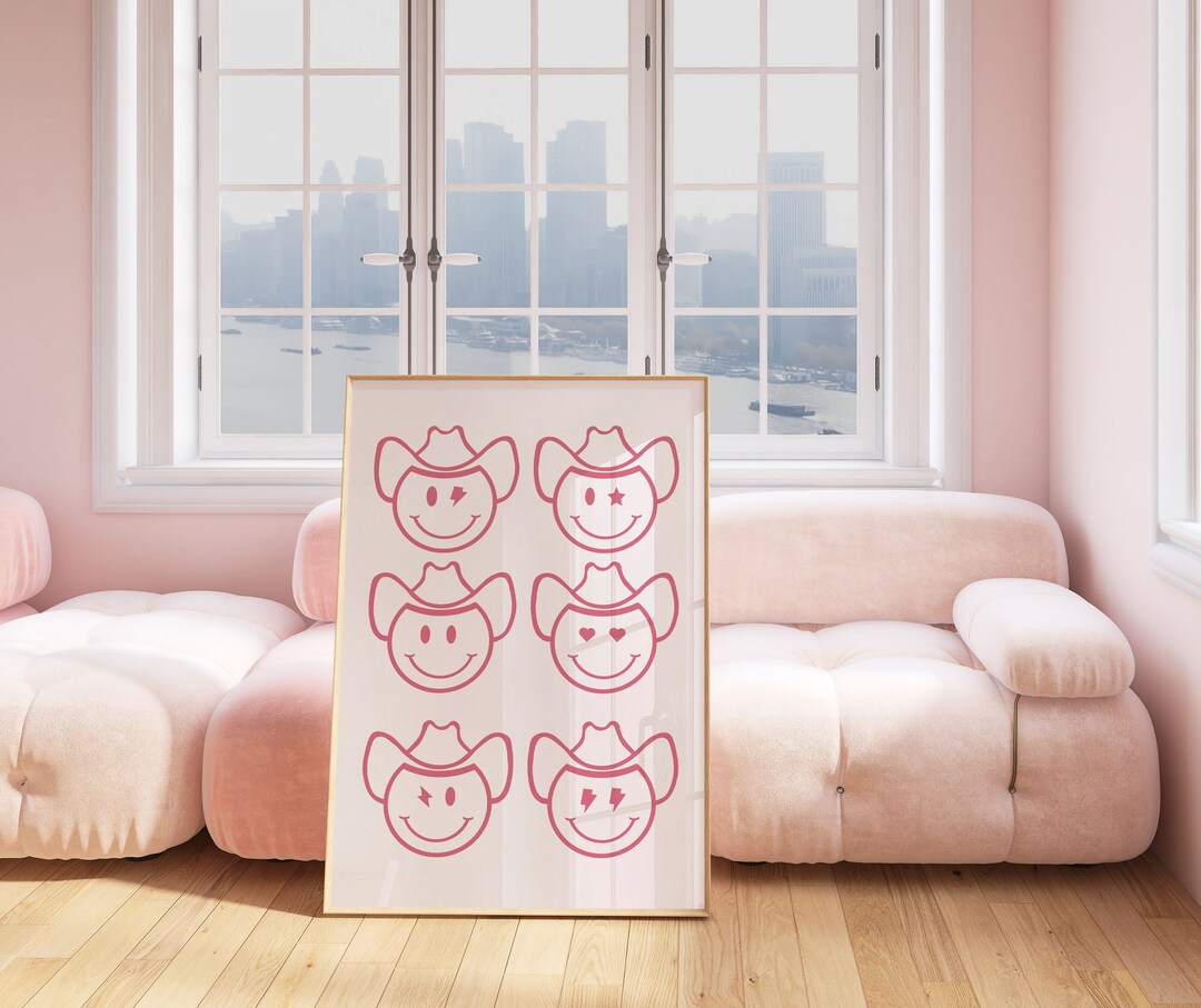 Cowgirl Smiley Faces - Digital Print, Pink Trendy Design, Southern ...