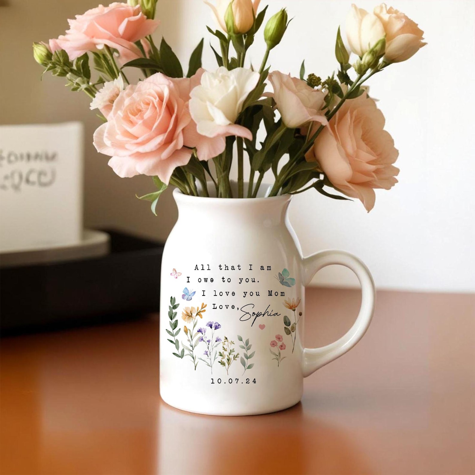 Personalised Mother of the Bride Floral Ceramic Vase, Custom Mother's ...