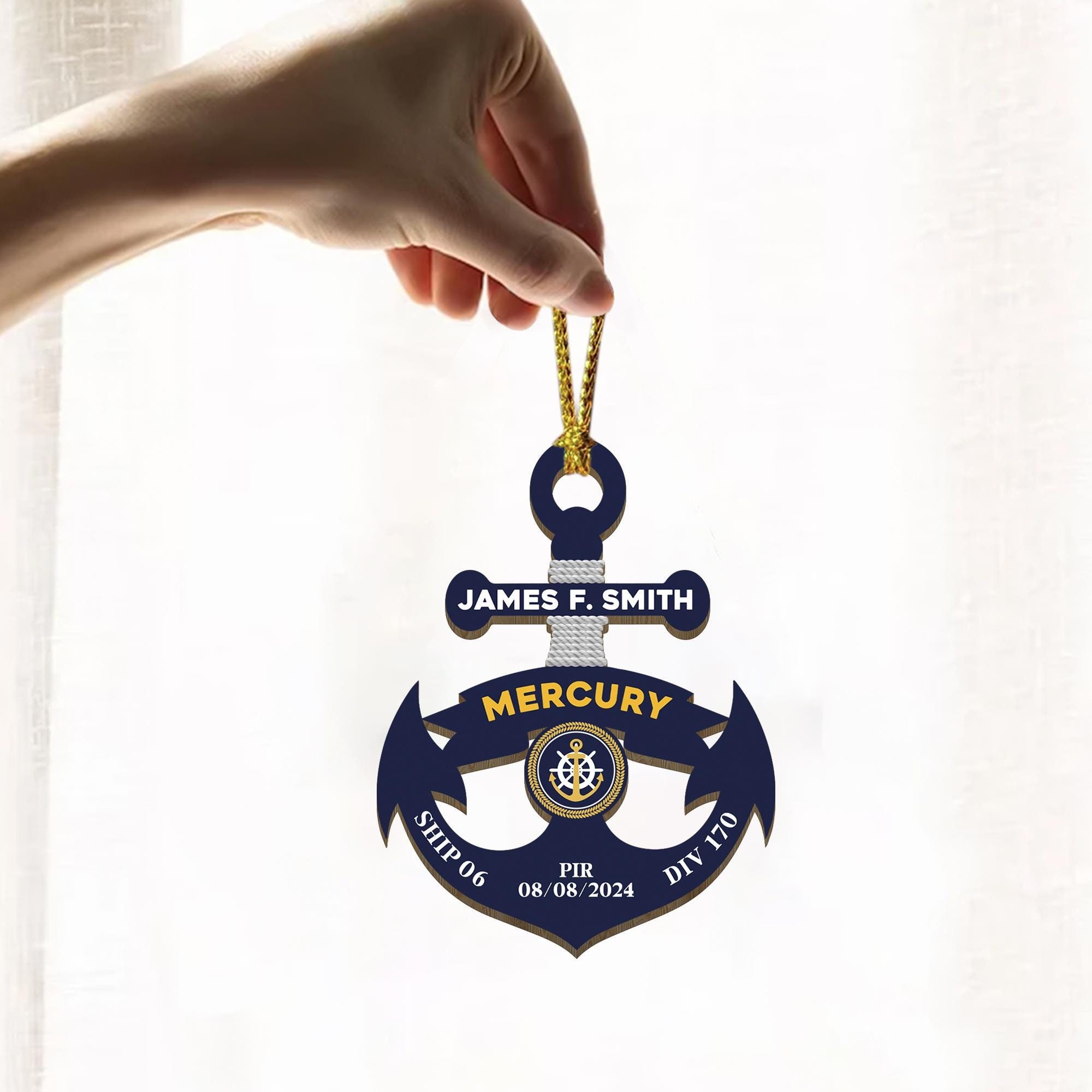Personalized Navy Anchor Wood Ornament, PIR Graduation Anchor, Navy ...