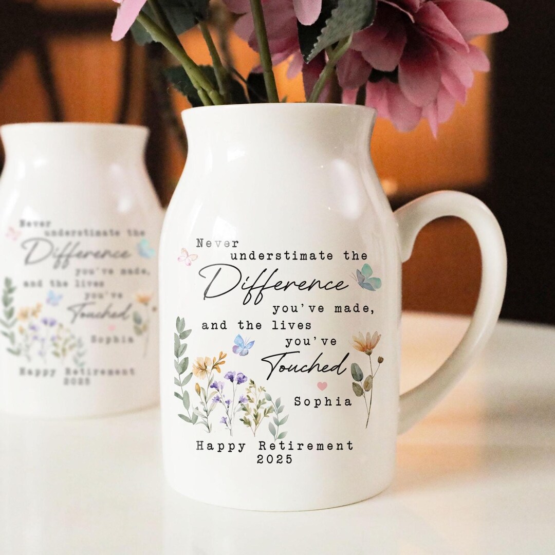 Personalised Retirement Ceramic Flower Vase, Custom Retirement Floral ...