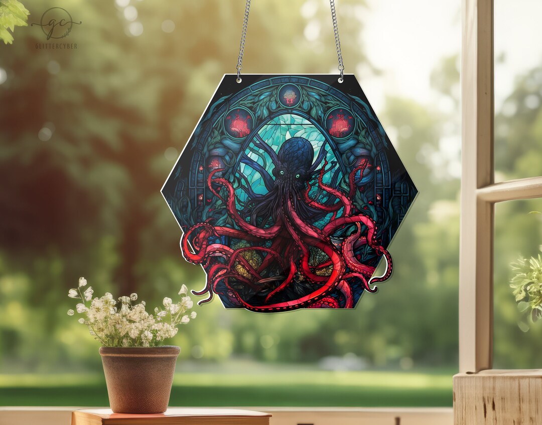 Octopus Stained Glassed, Octopus Acrylic Hanging, Octopus Decor ...