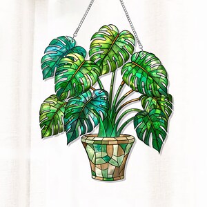 Monstera Leaves Acrylic Window Hanging, Monstera Leaves Window Decor ...