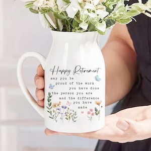 Retirement Ceramic Flower Vase, Happy Retirement Flower Vase ...