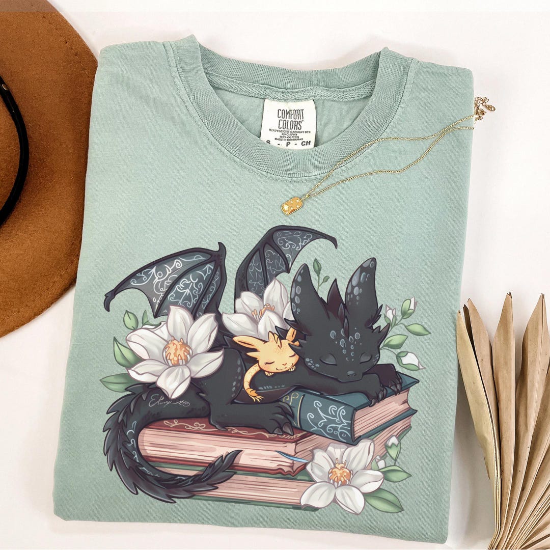 Comfort Colors Fantasy Book Dragon Shirt, Fantasy Dragon Book Lover ...