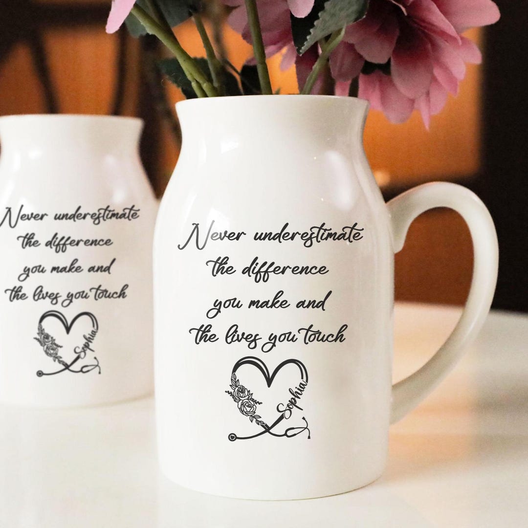 Personalised Nurse Ceramic Flower Vase, Custom Name Nurse Stethoscope ...