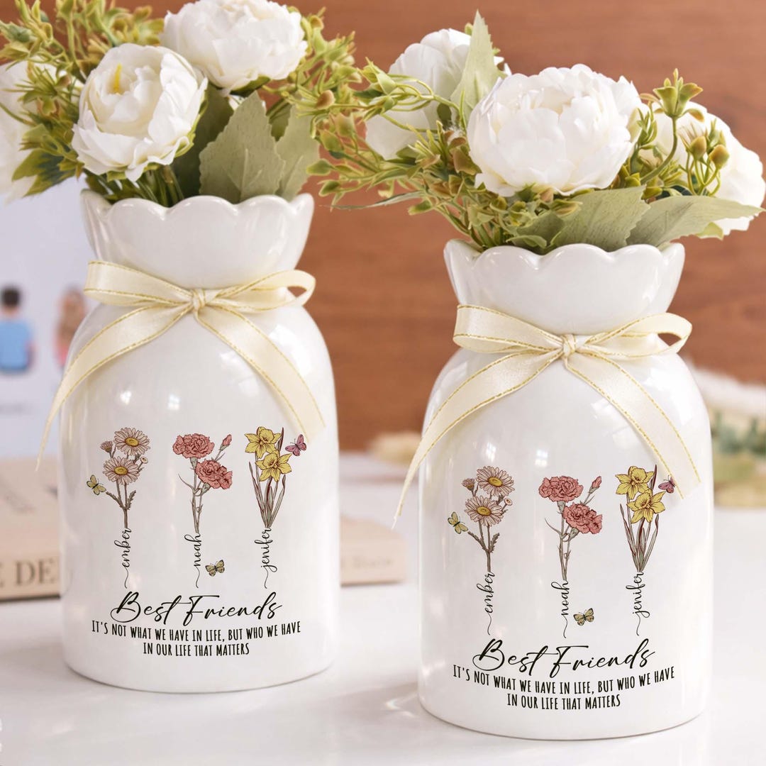 Personalized Best Friends Birth Flower Vase, Custom Best Friend ...