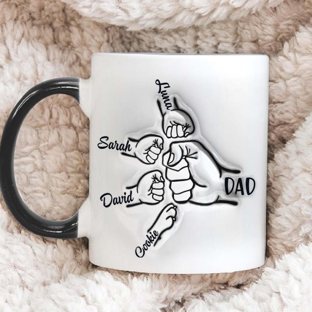 Custom Fist Bump Dad Hand Mug, Personalized Dads Coffee Mug With Kids ...