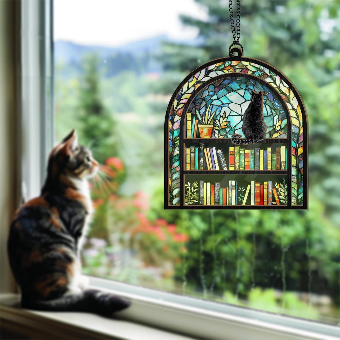 Personalized Cat Book Suncatcher Ornament, Custom Reading Cat Acrylic ...