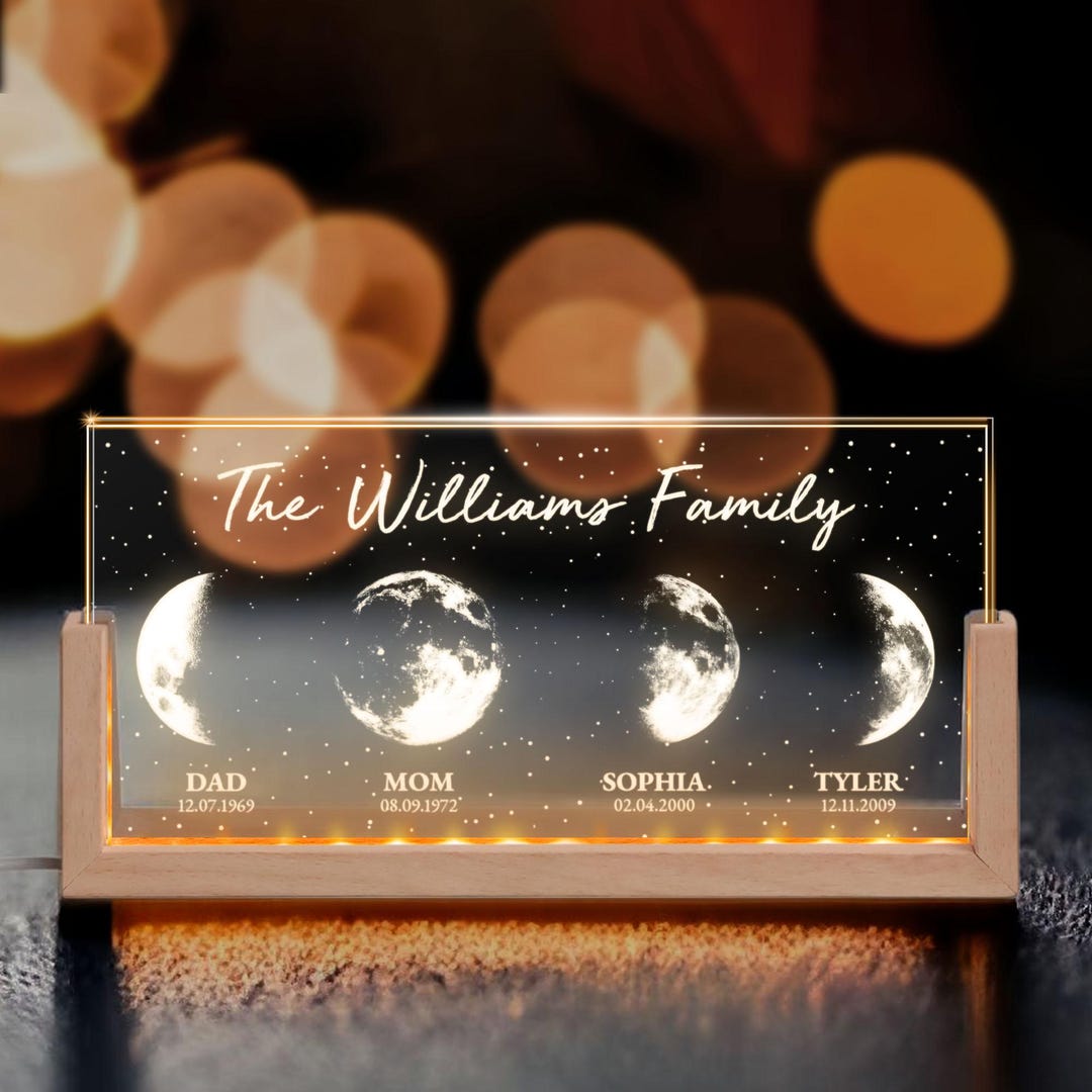 Personalized Family Moon Phase by Date LED Night Light, Custom Birth ...