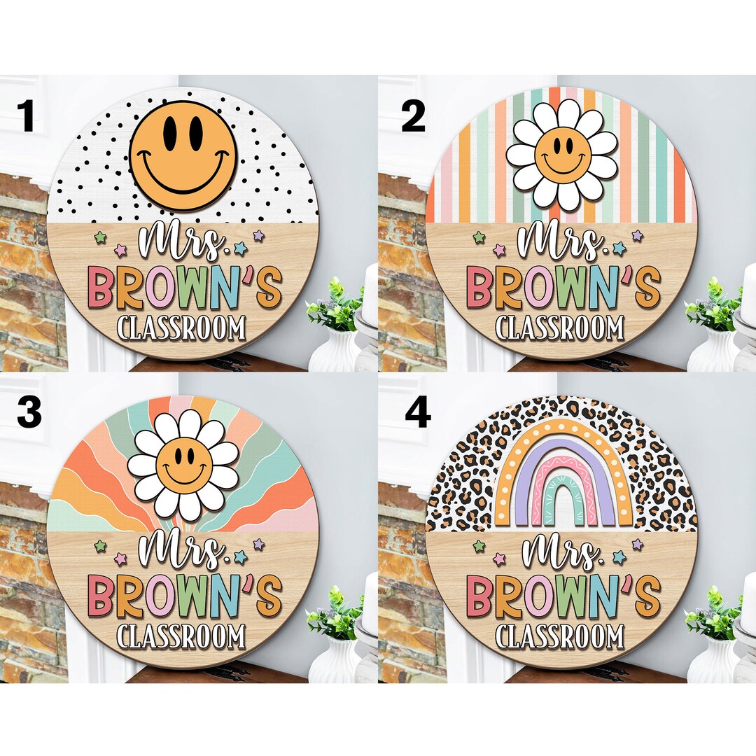 Personalized 3D Teacher Door Hanger, Teacher Rainbow Groovy Sign, 2 ...