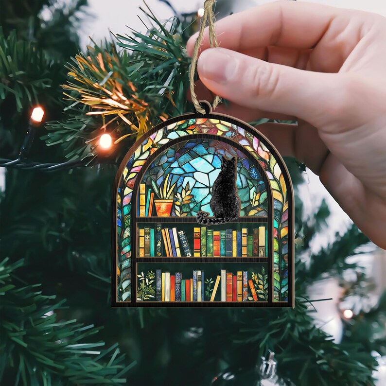 Personalized Cat Book Suncatcher Ornament, Custom Reading Cat Acrylic ...