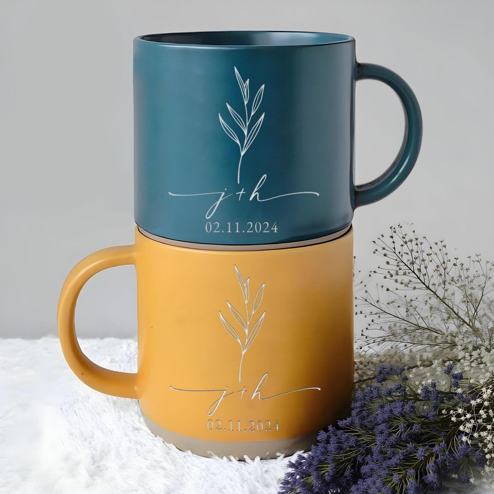 Personalised Engraved Engagement Pottery Mug, Custom Wedding Mugs ...