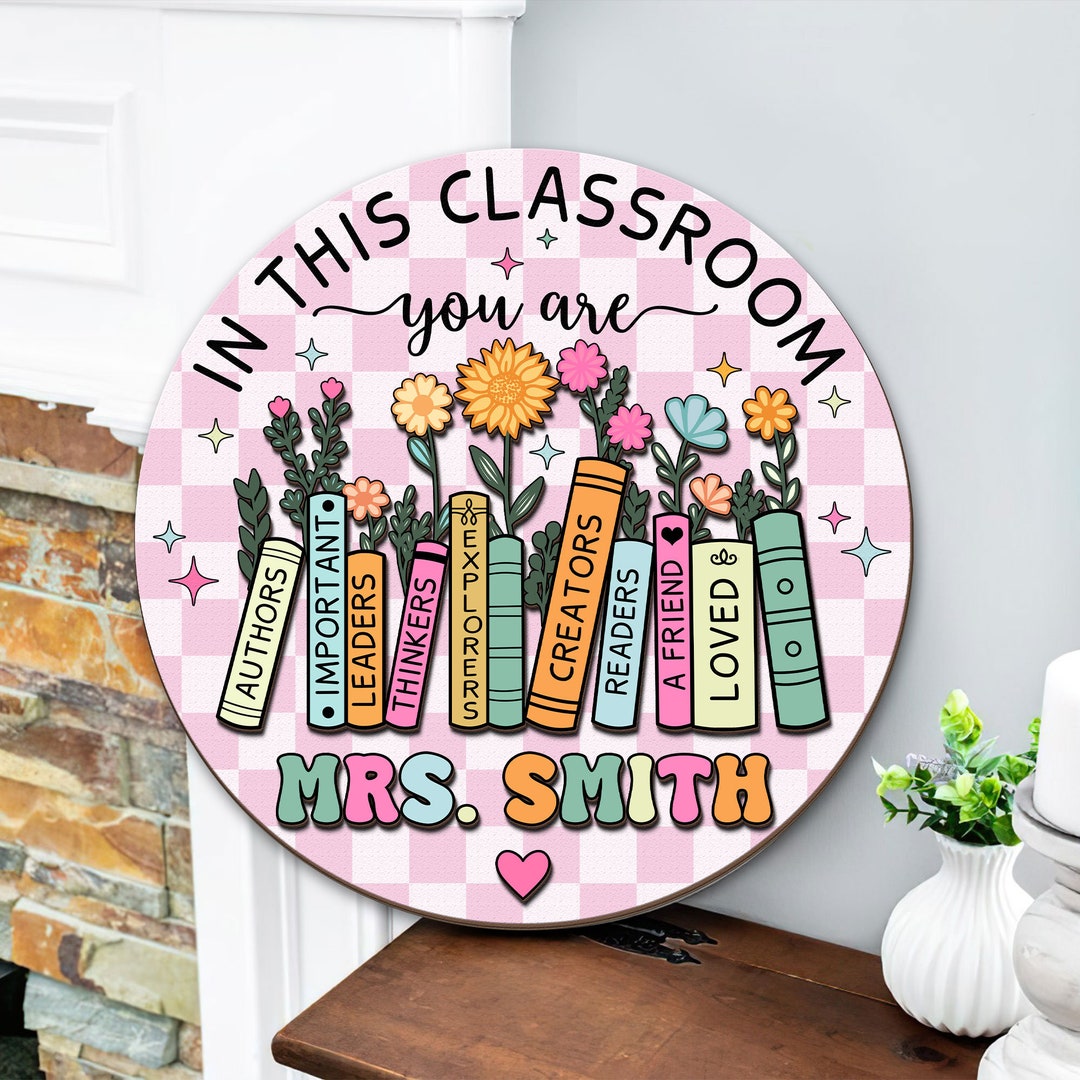 Personalized 3D Teacher Door Sign, Groovy Classroom Decor, Personalized ...