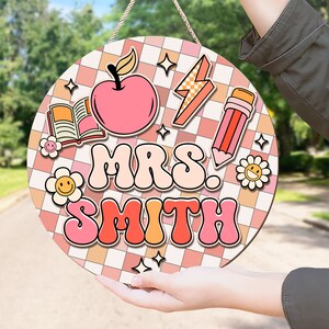 Personalized 3D Teacher Door Hanger, Teacher Disco Ball Door Sign ...
