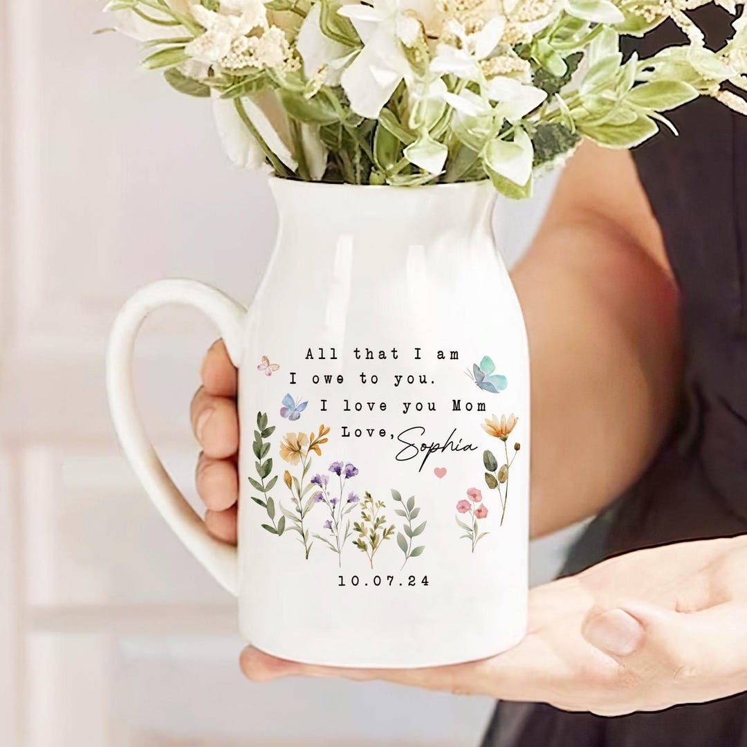 Personalised Mother of the Bride Floral Ceramic Vase, Custom Mother's ...