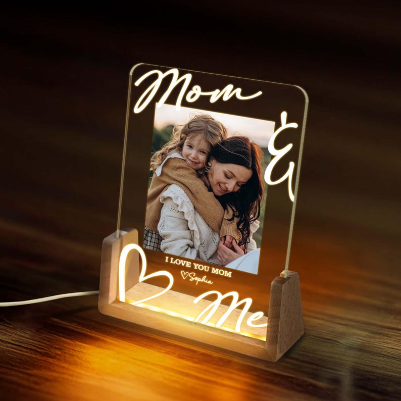 Personalized Mom and Me LED Night Light, Custom Photo Mom Night Light ...