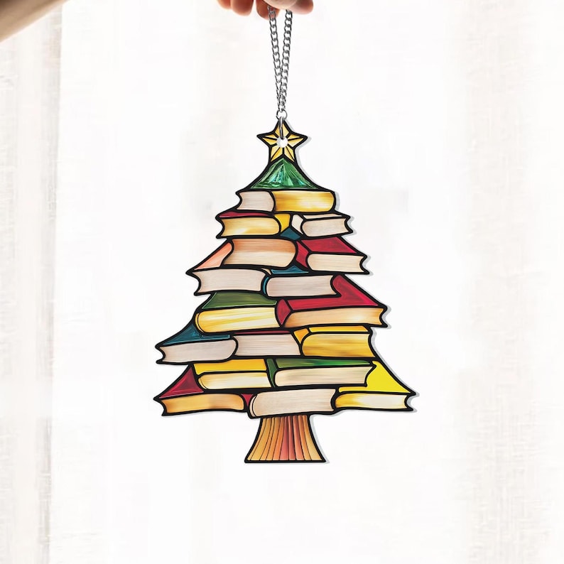 Christmas Book Tree Suncatcher Ornament, Christmas Tree Bookish Acrylic ...