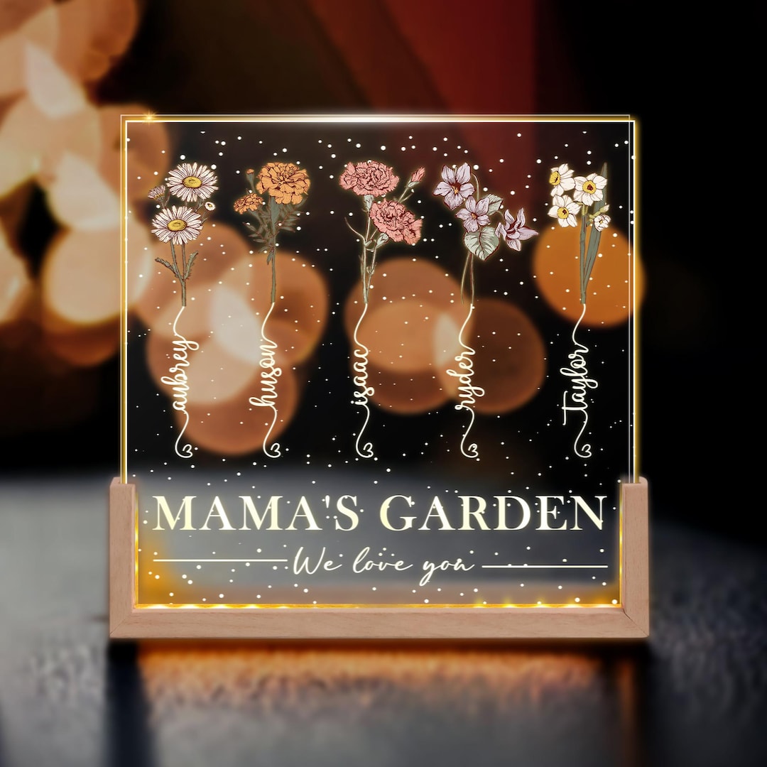 Personalized Grandmas Garden Birth Month Flower LED Night Light, Moms ...