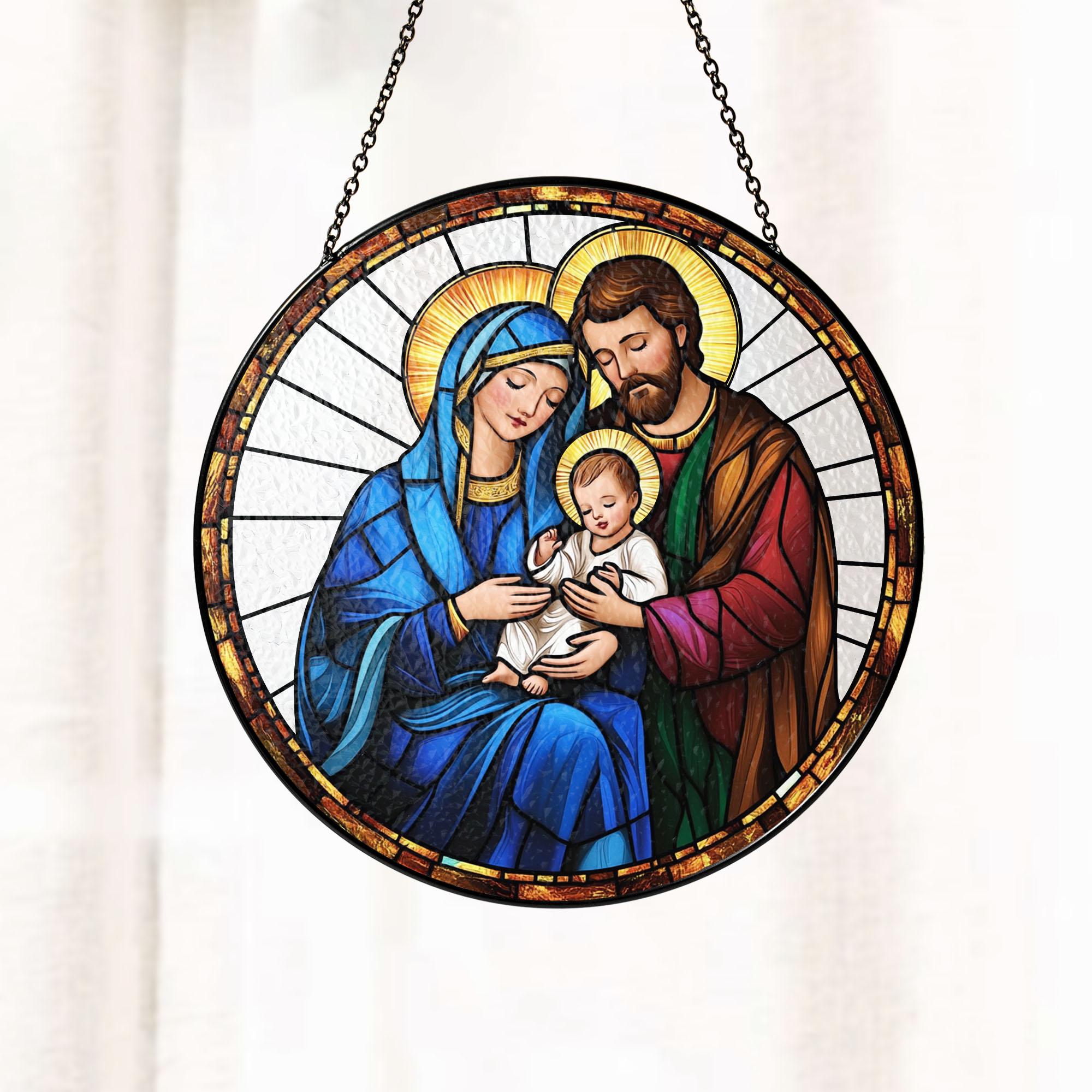 Nativity Scene Suncatcher: Stained Glass Christian Art, O Holy Night ...