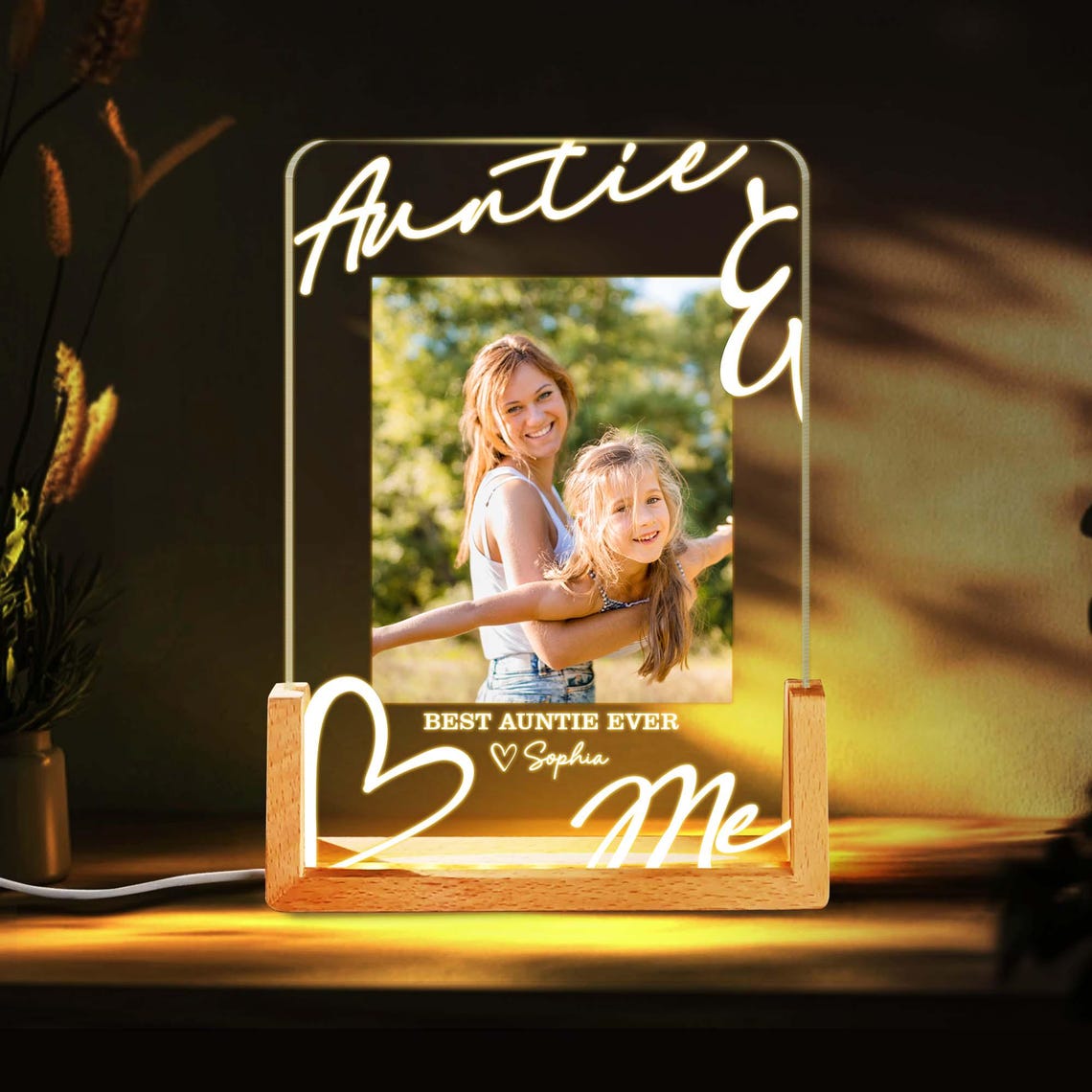 Personalized Auntie and Me LED Night Light, Custom Photo Aunt Daughter ...