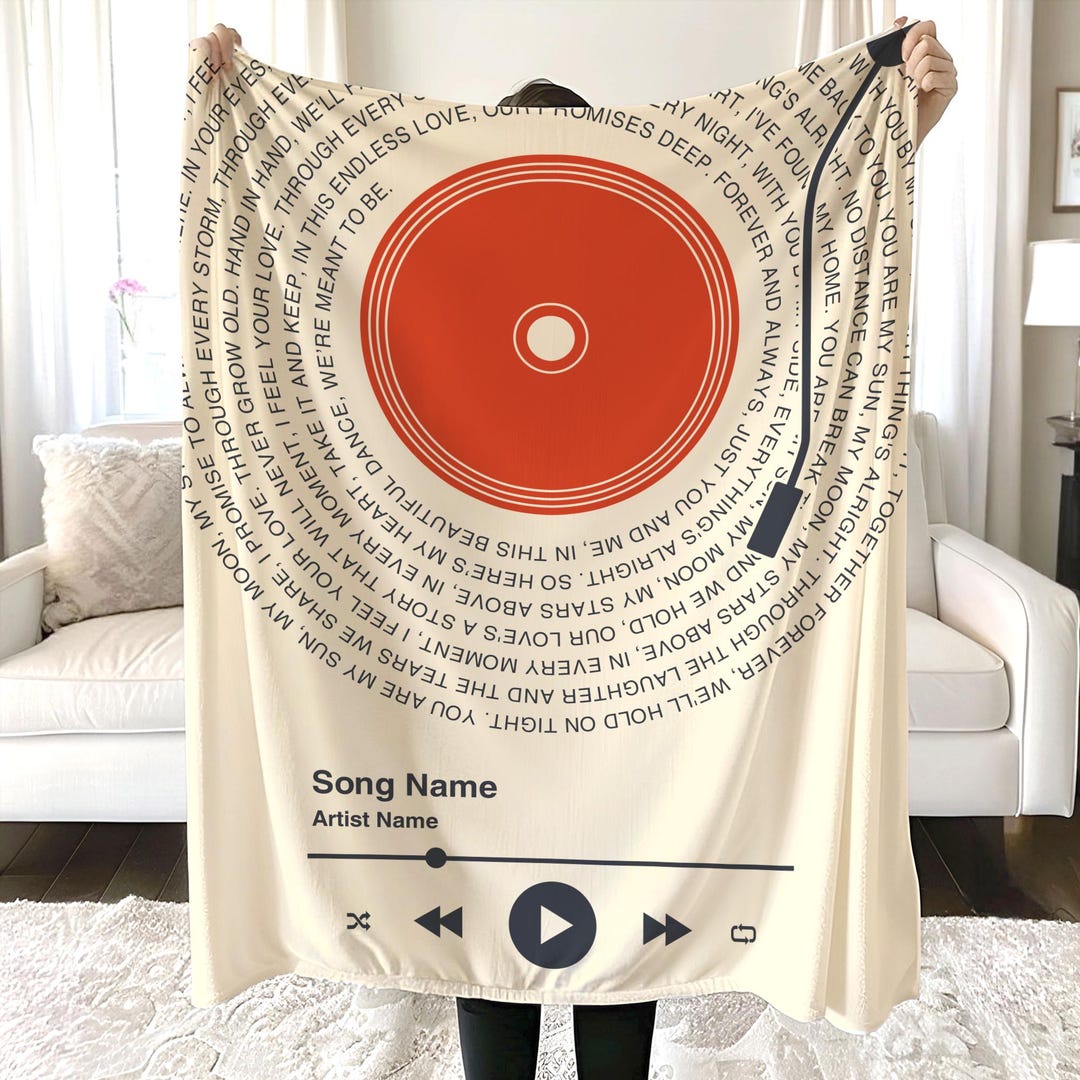 Personalized Music Lyrics Blanket, Custom Song Vinyl Lyrics Blanket ...