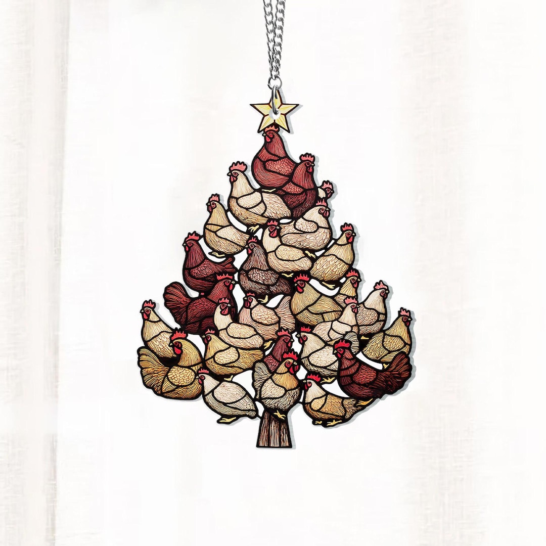 Christmas Chicken Tree Suncatcher Ornament, Christmas Tree Chicken ...