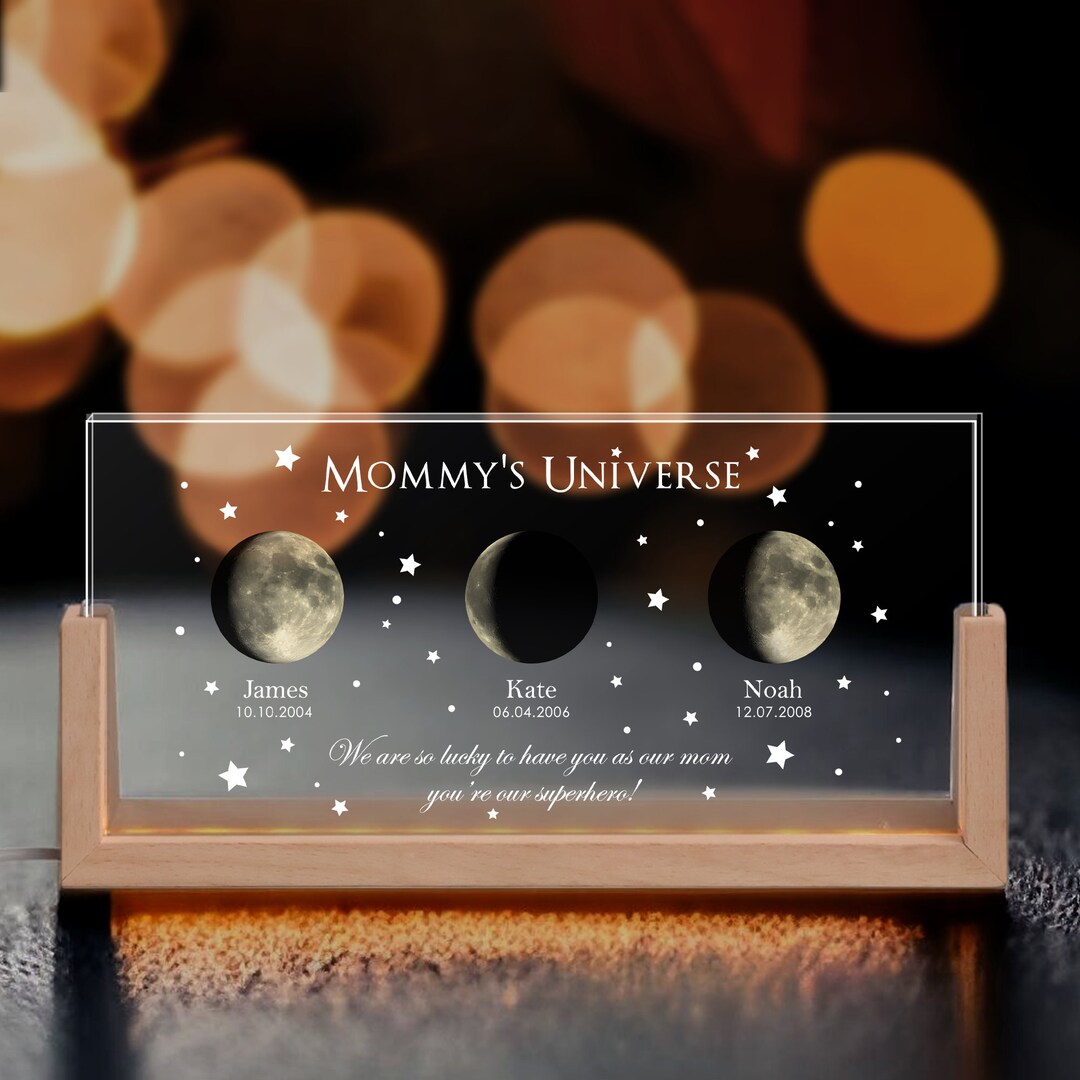 Personalised Crystal Moon Phase Lamp,mother's Day Gift,the Day You ...