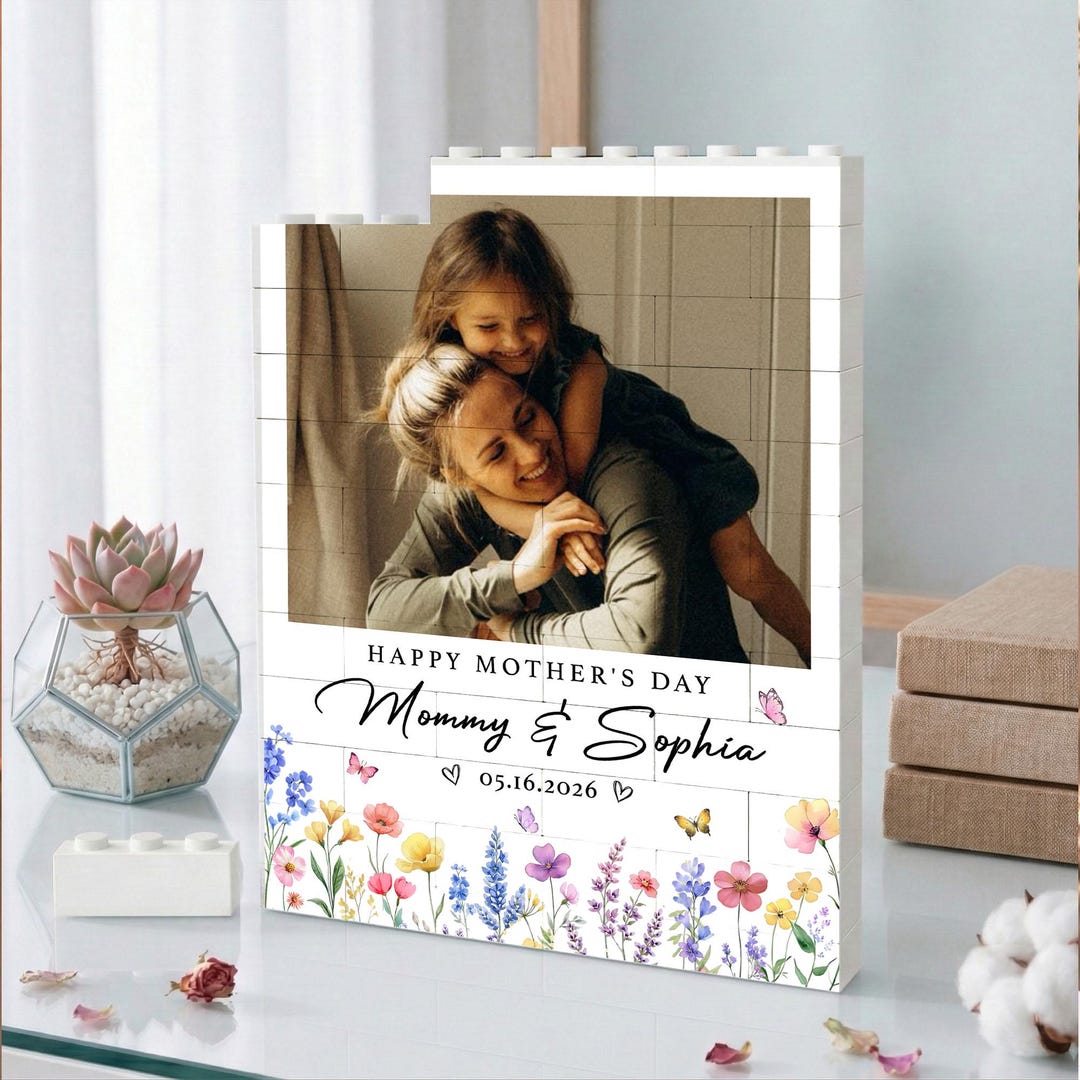 Personalised Wildflower Mother's Day Building Block Photo Gift, Custom ...