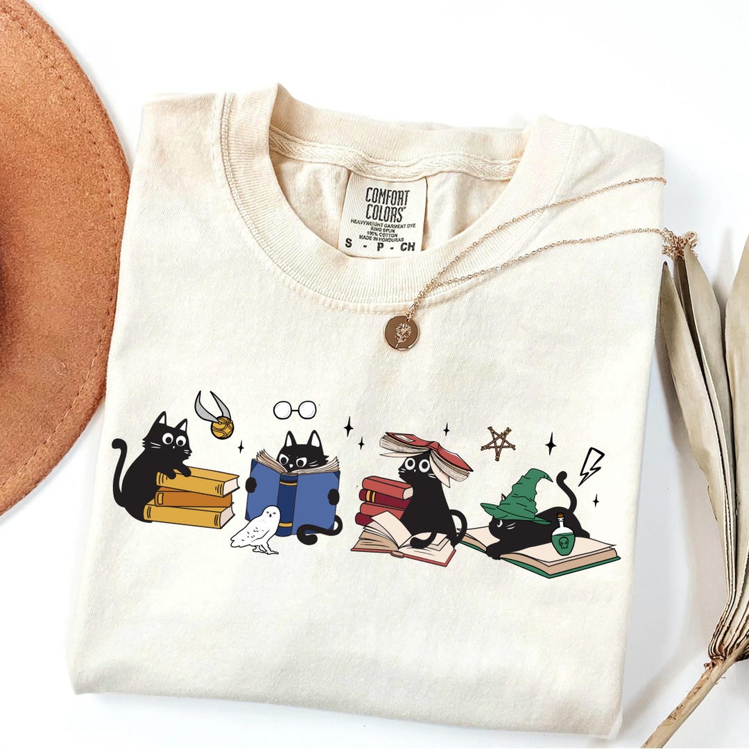 Wizard House Cat Christmas Comfort Colors Shirt, Wizard Cat Bookish ...