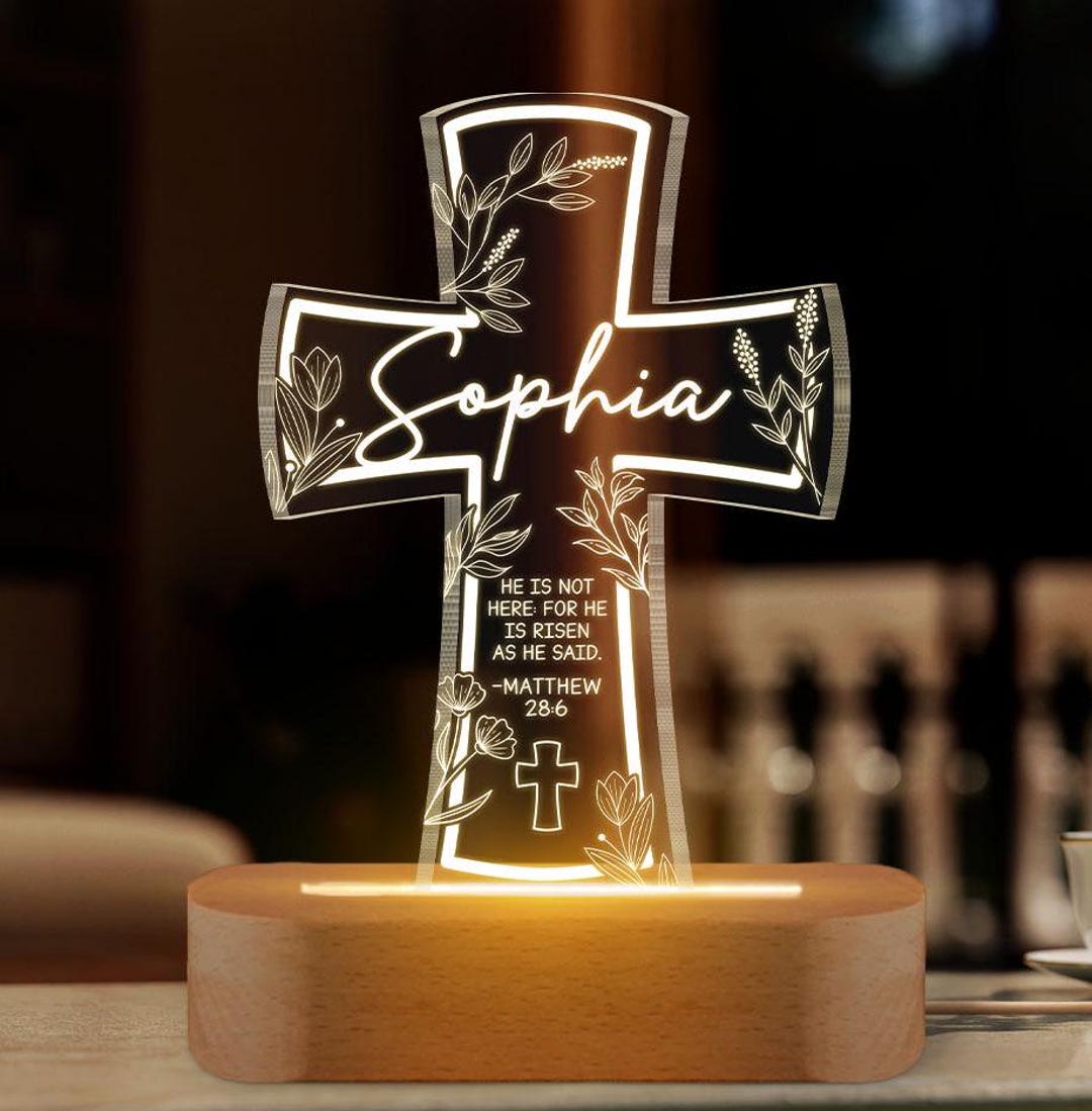 Personalized Bible Verse Cross Night Light, Custom Name Christian Light ...