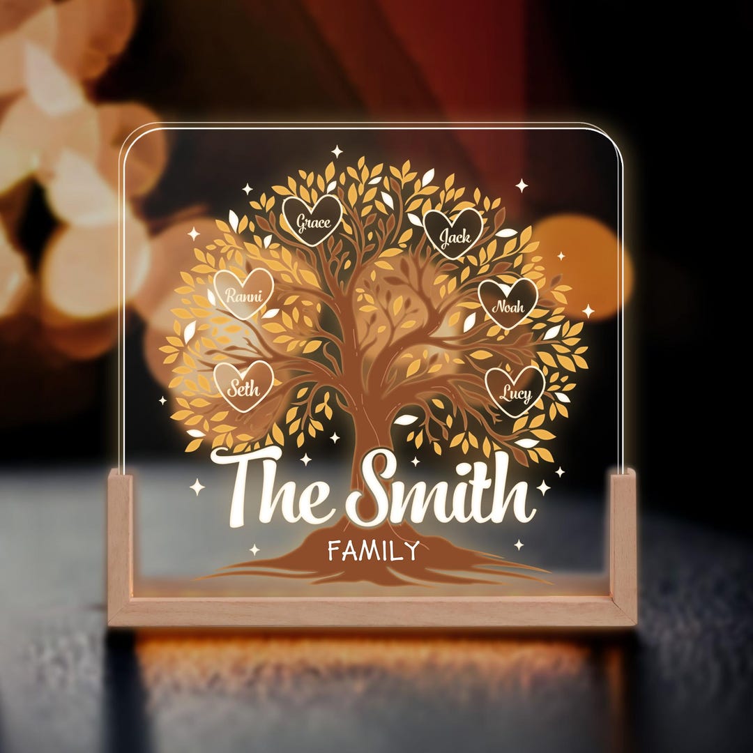 Personalized Family Tree of Life LED Night Light, Custom Family Names ...